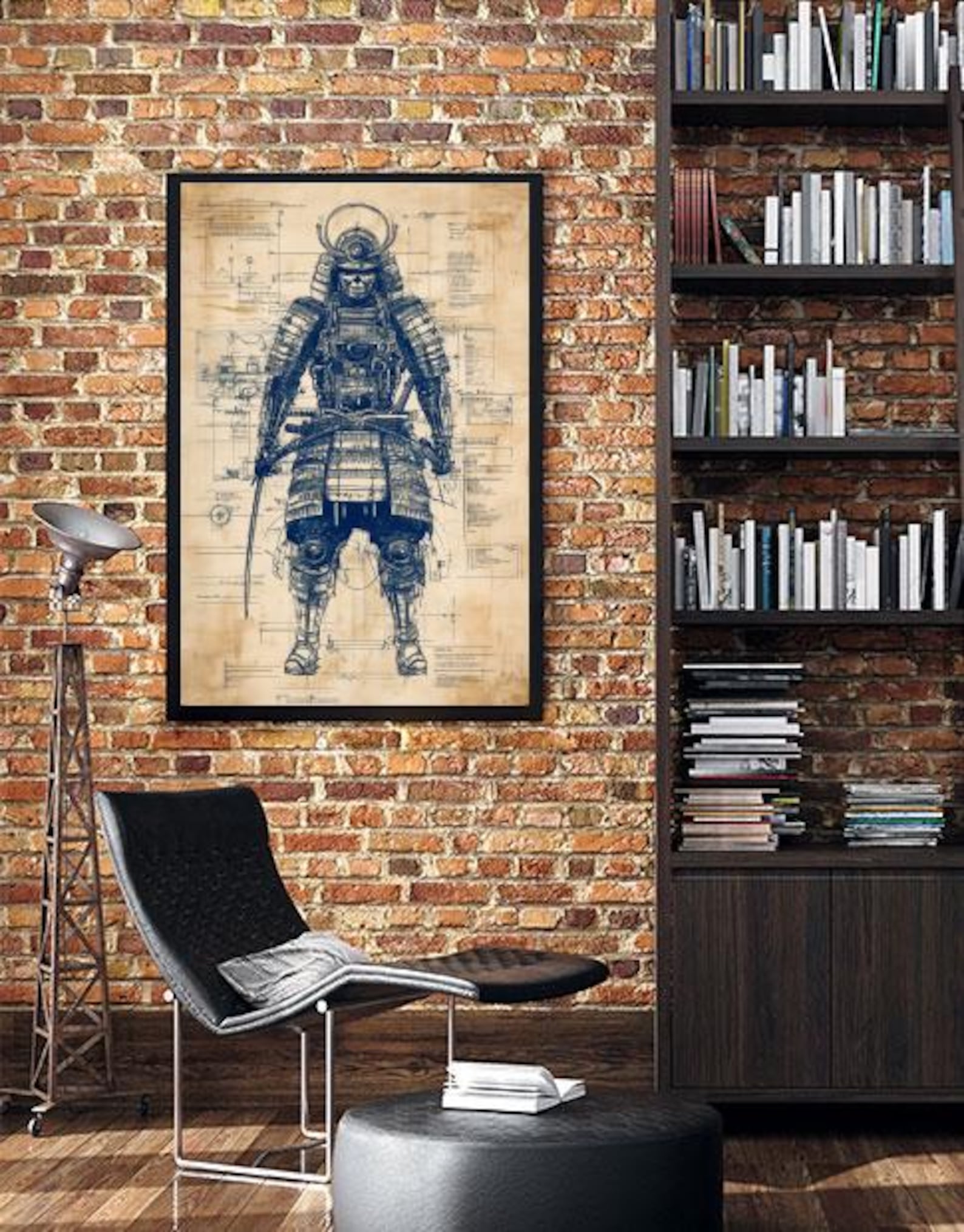 Steampunk Samurai Blueprint – Vintage Printable Poster, Mechanical ...