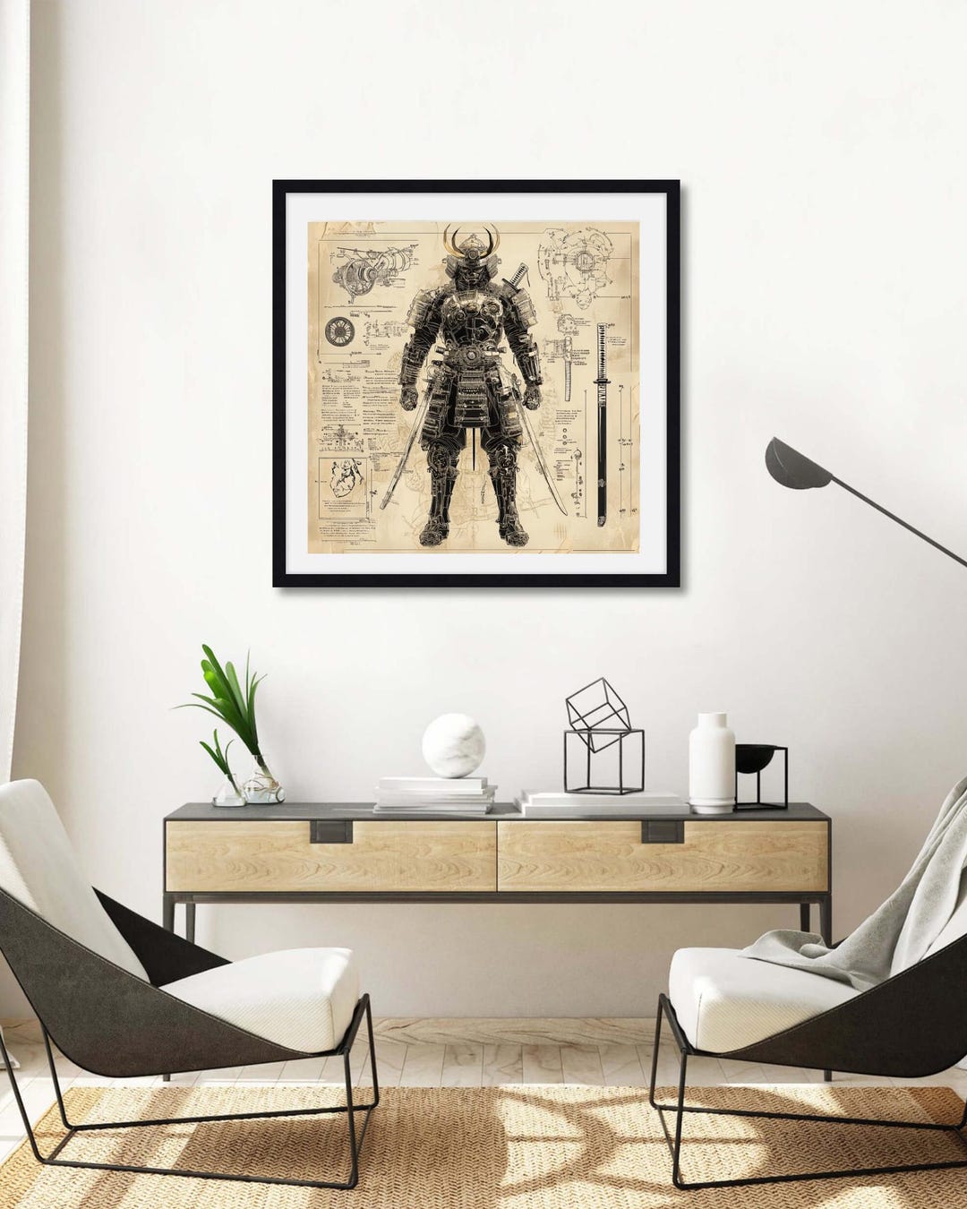Steampunk Samurai Warrior Blueprint – Vintage Sci-fi Printable Poster ...