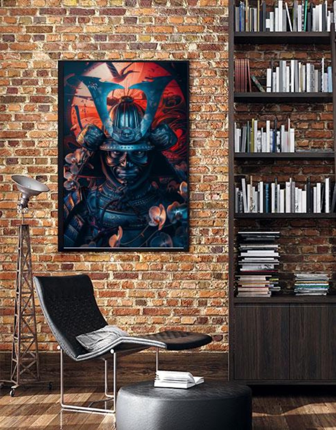 Blue Samurai Helmet Printable Poster – Japanese Warrior Art, Futuristic ...