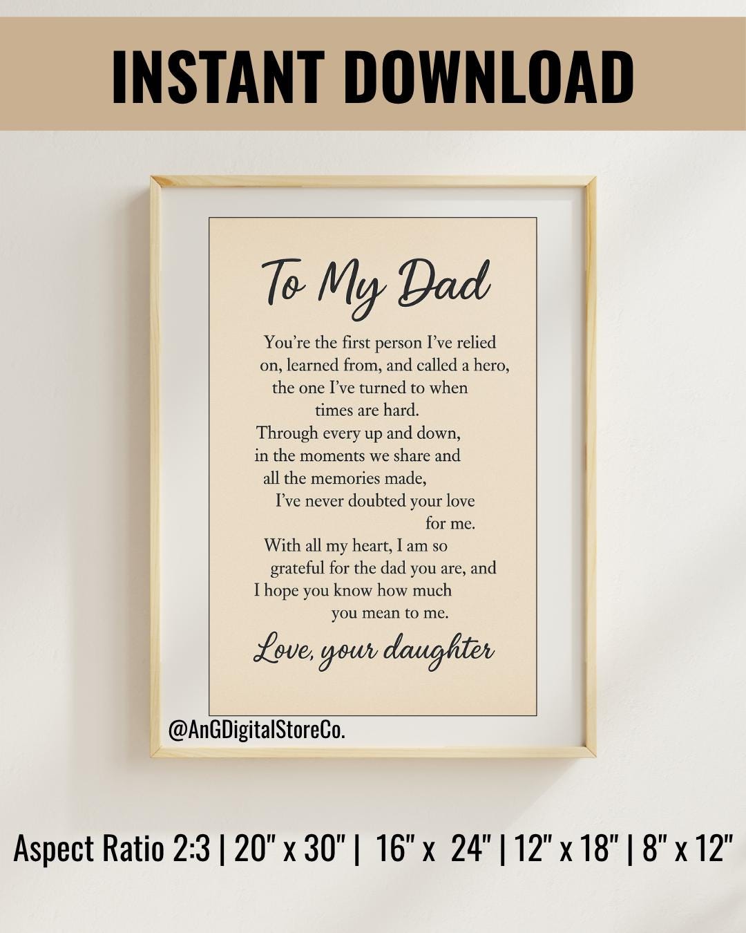 To My Dad, Gift for Father, Gift for Daddy, INSTANT DIGITAL DOWNLOAD ...