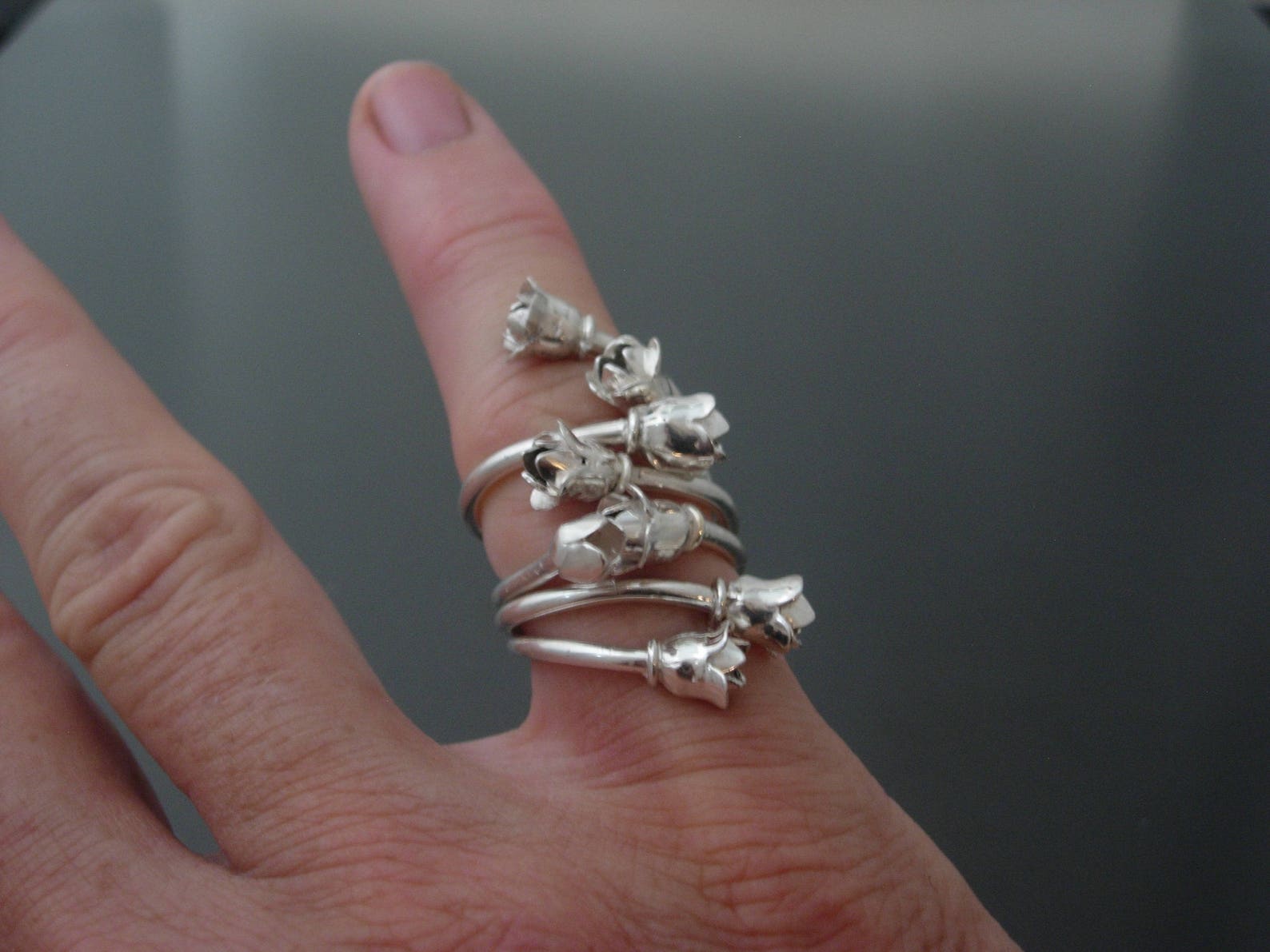 Ladies Stack Rings Tulip Flower Handmade 925 Sterling Custom - Etsy