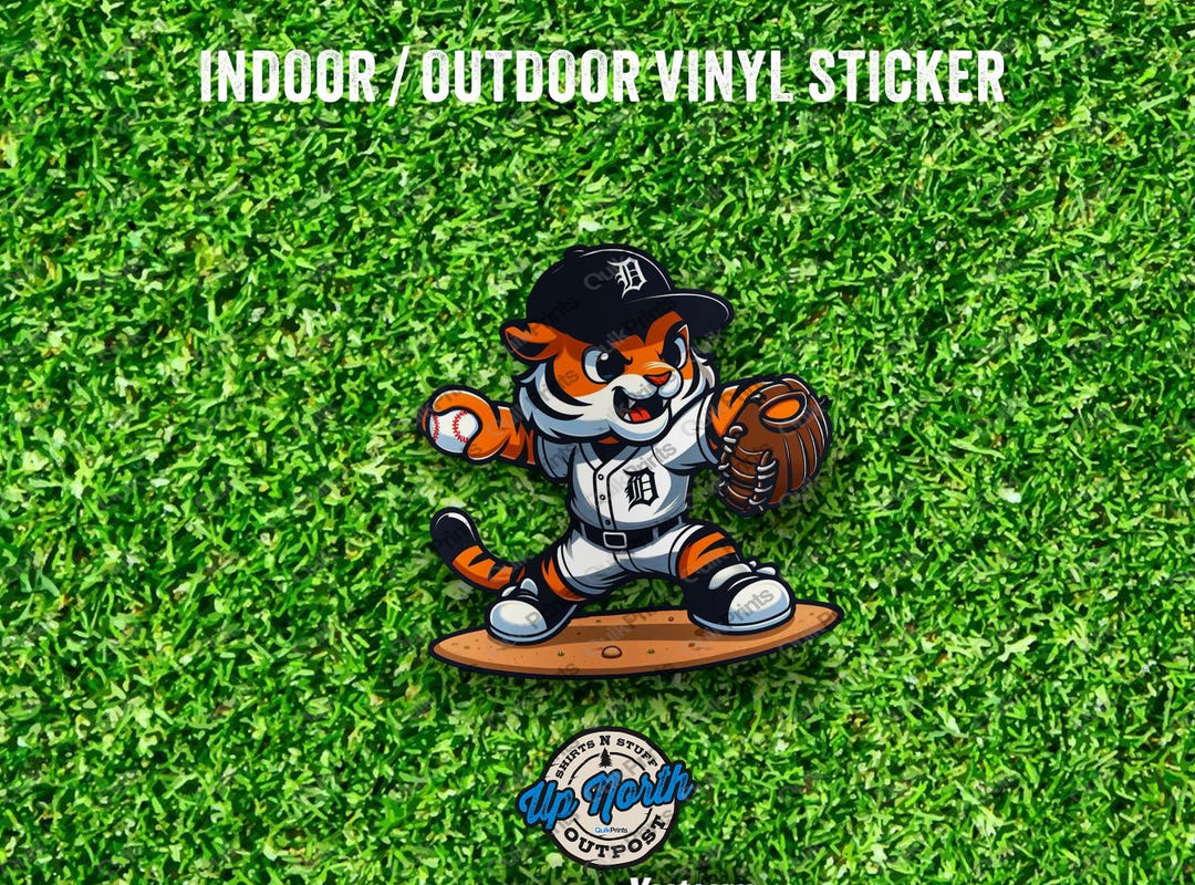 Tiger Toon Pitcher - 3 Sizes to Choose From - Indoor / Outdoor Sticker ...