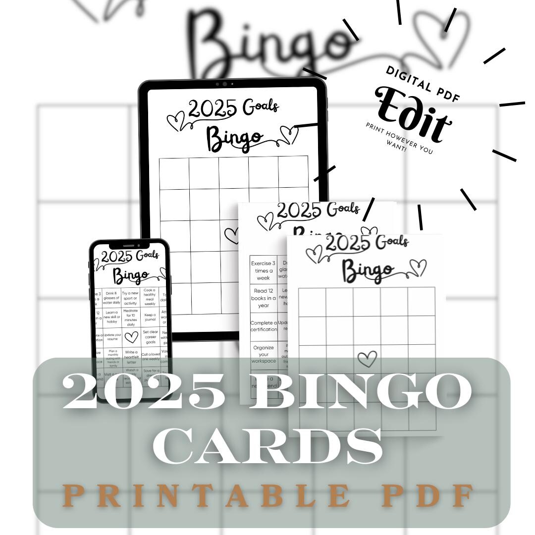 Monthly Bingo Card | 2025 Bingo Printable Card | 2025 Vision Board ...