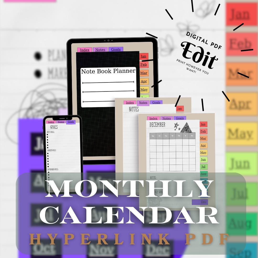 Digital Monthly Planner | Composition Notebook Style | Goal Setting ...
