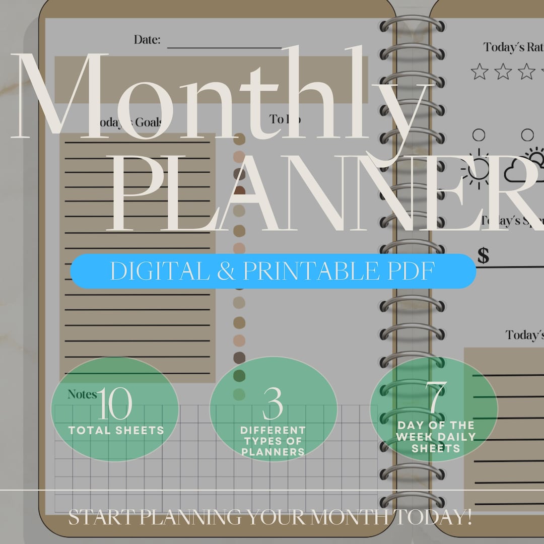 Digital Planner PDF | Printable Beige Notebook-style Planner | Monthly ...
