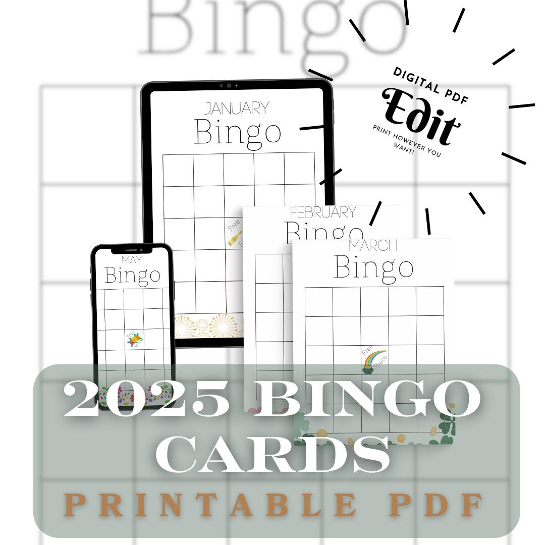 Monthly Bingo Card | 2025 Bingo Printable Card | 2025 Vision Board ...