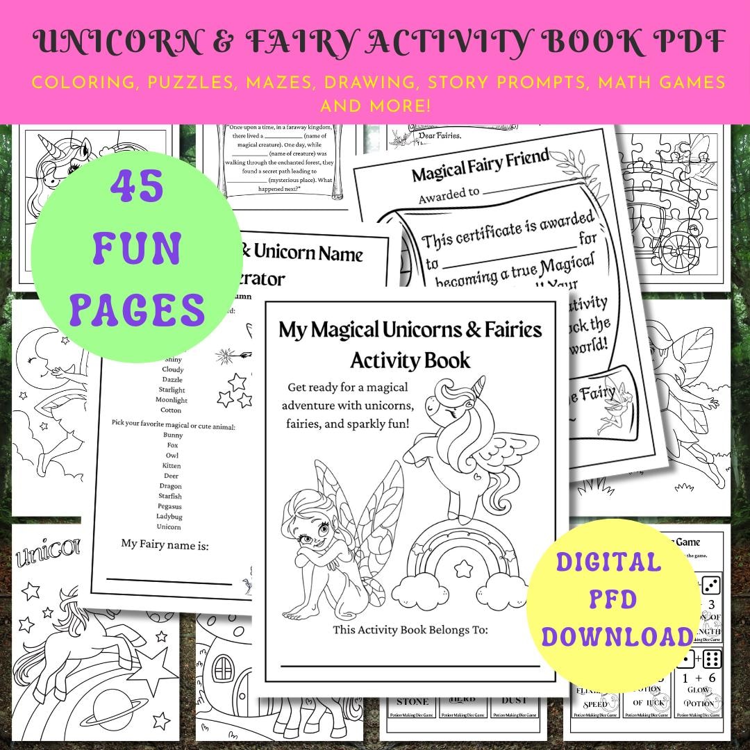 Unicorn & Fairy Activity Book PDF | Kids Busy Book Printable | Coloring ...