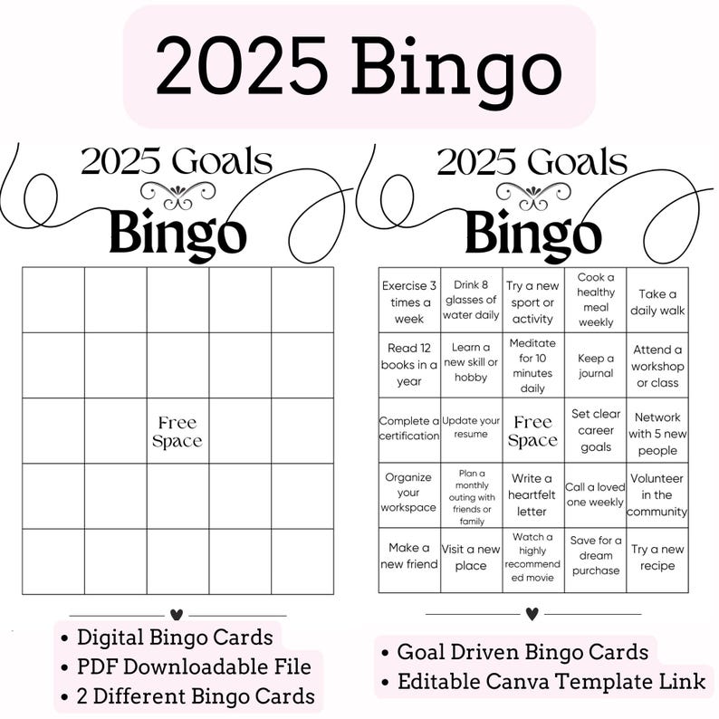 Monthly Bingo Card | 2025 Bingo Printable Card | 2025 Vision Board ...