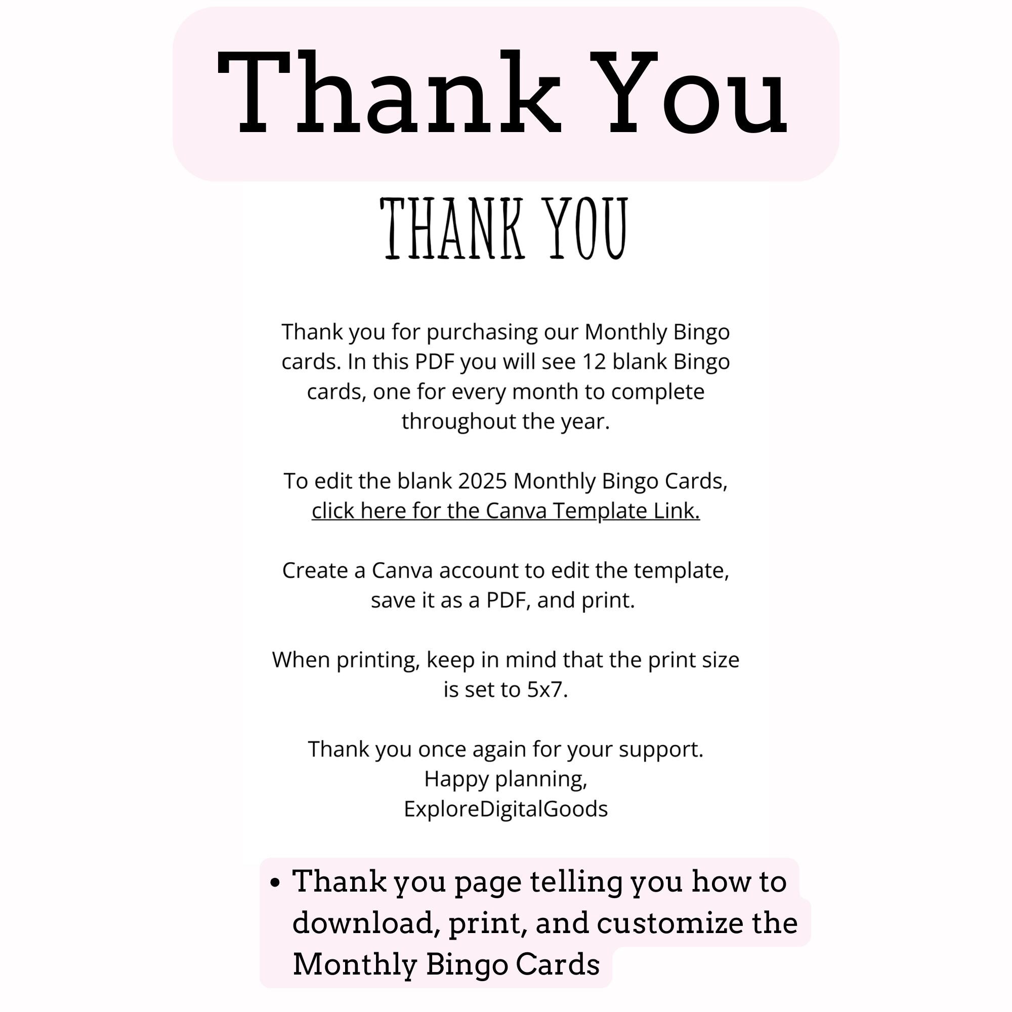 Monthly Bingo Card | 2025 Bingo Printable Card | 2025 Vision Board ...