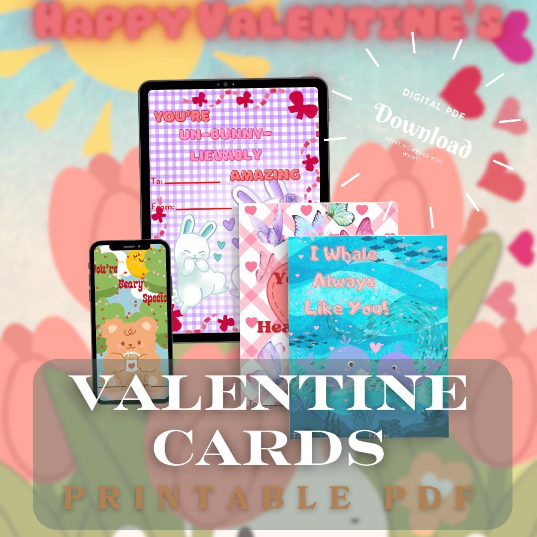 Kids Valentine Cards | 5x7 Animal-themed Printable PDF | 20 Designs ...