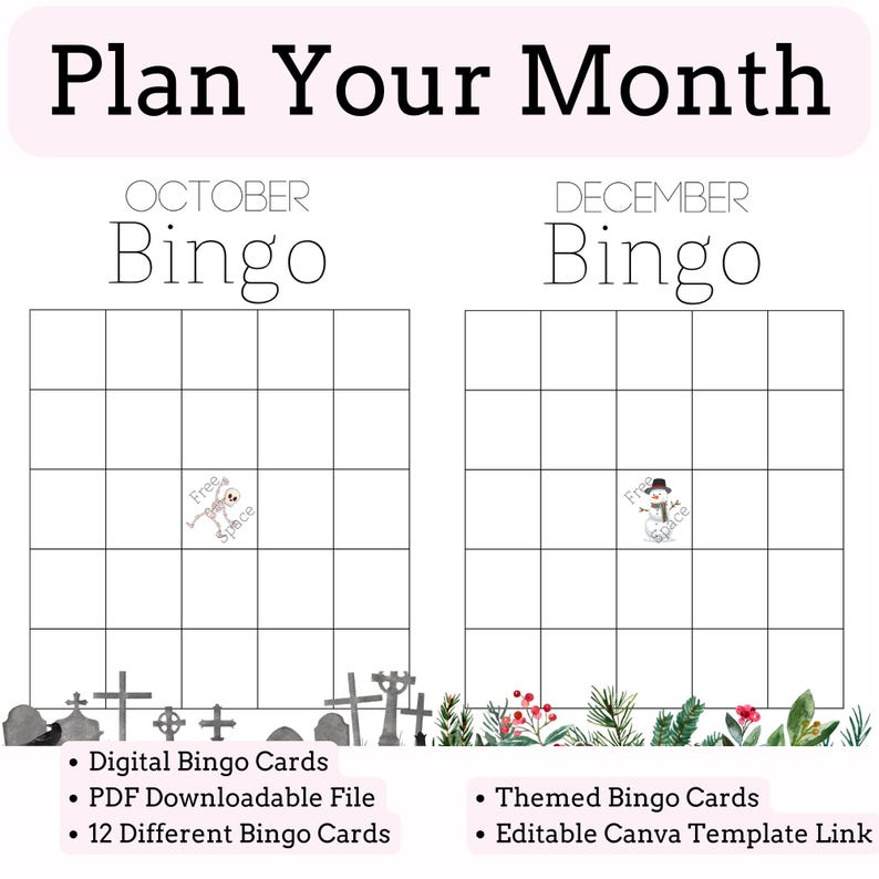 Monthly Bingo Card | 2025 Bingo Printable Card | 2025 Vision Board ...