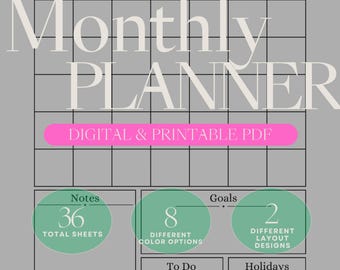 Printable Monthly Planner | Undated Calendar Template | Instant PDF ...