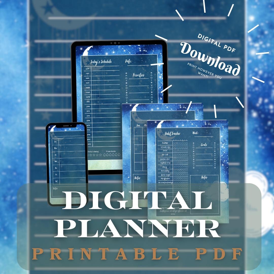 Moon Aesthetic Digital PDF Planner | Daily Planner With Time Slots ...