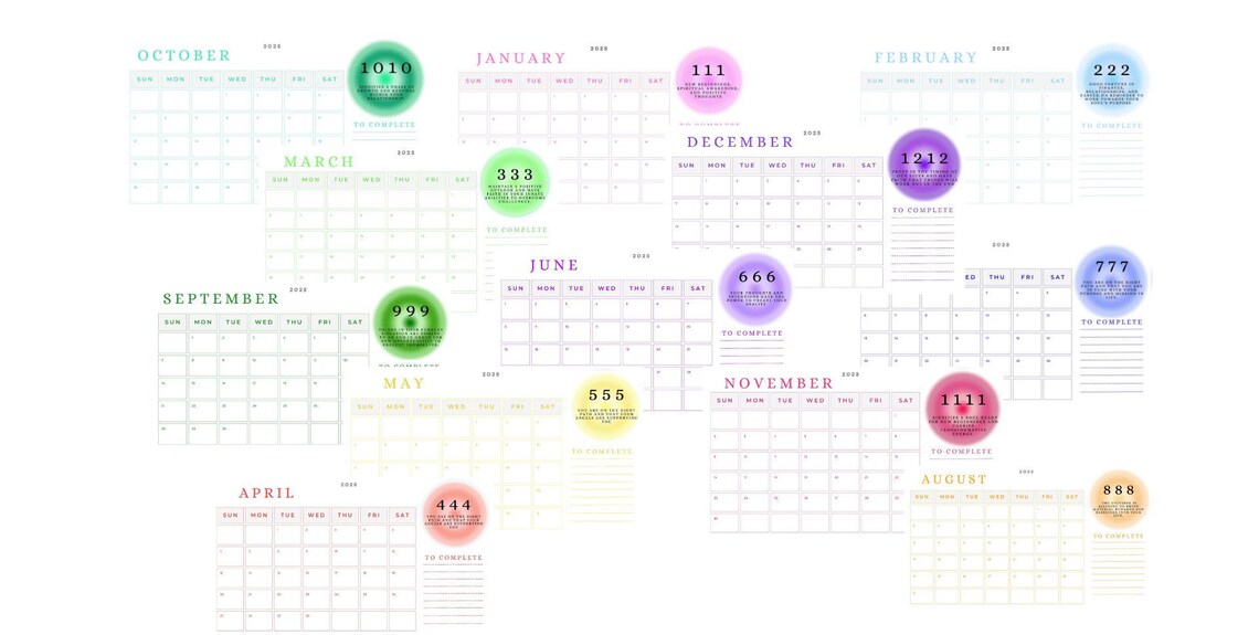 2025 Printable A4 Calendar- Angel Numbers, Cute, Inspirational ...
