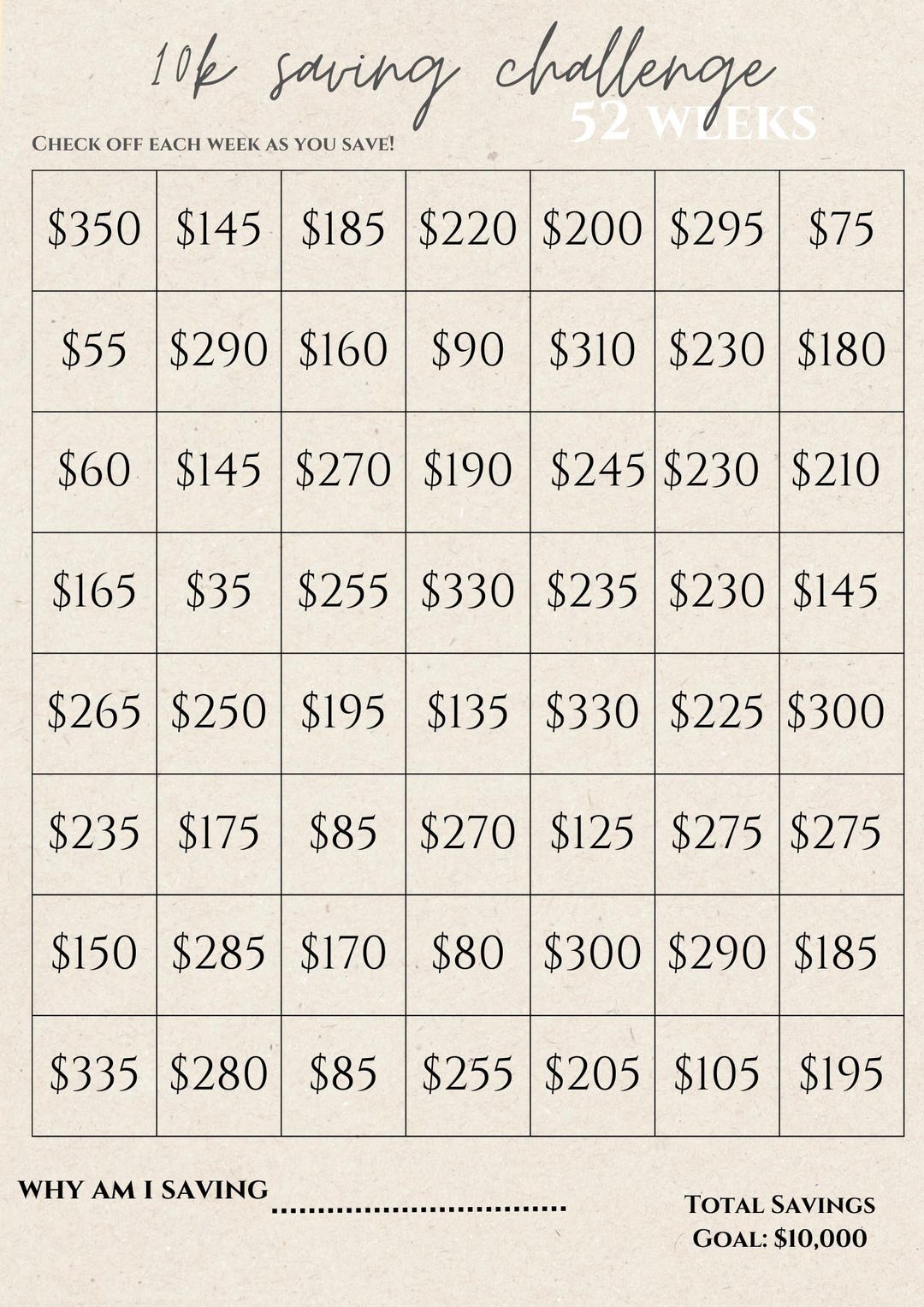 10K Savings Challenge | 52-week Money Saving Plan | Printable Budget ...