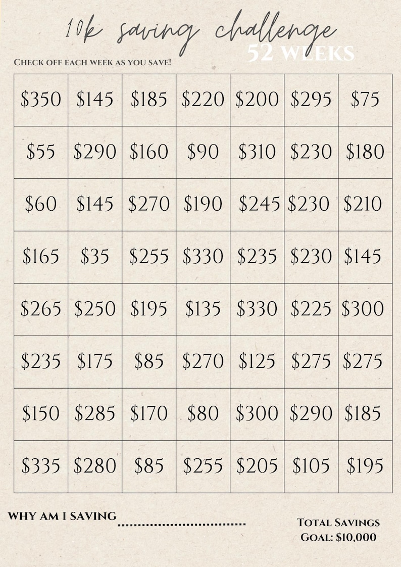 10K Savings Challenge | 52-week Money Saving Plan | Printable Budget ...