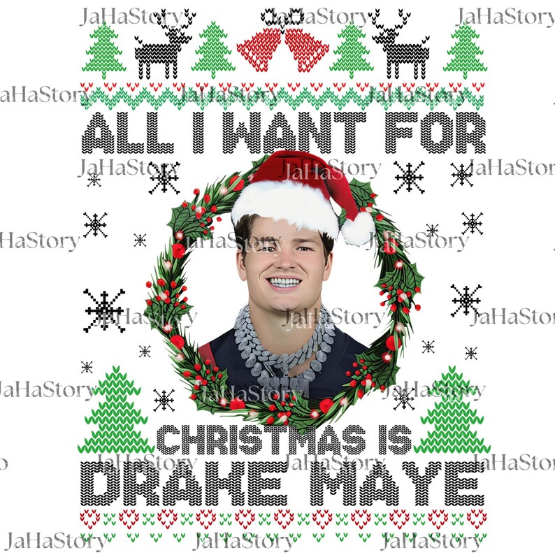 Drake Maye Christmas PNG Svg for Circut, Holiday Festive Graphic ...