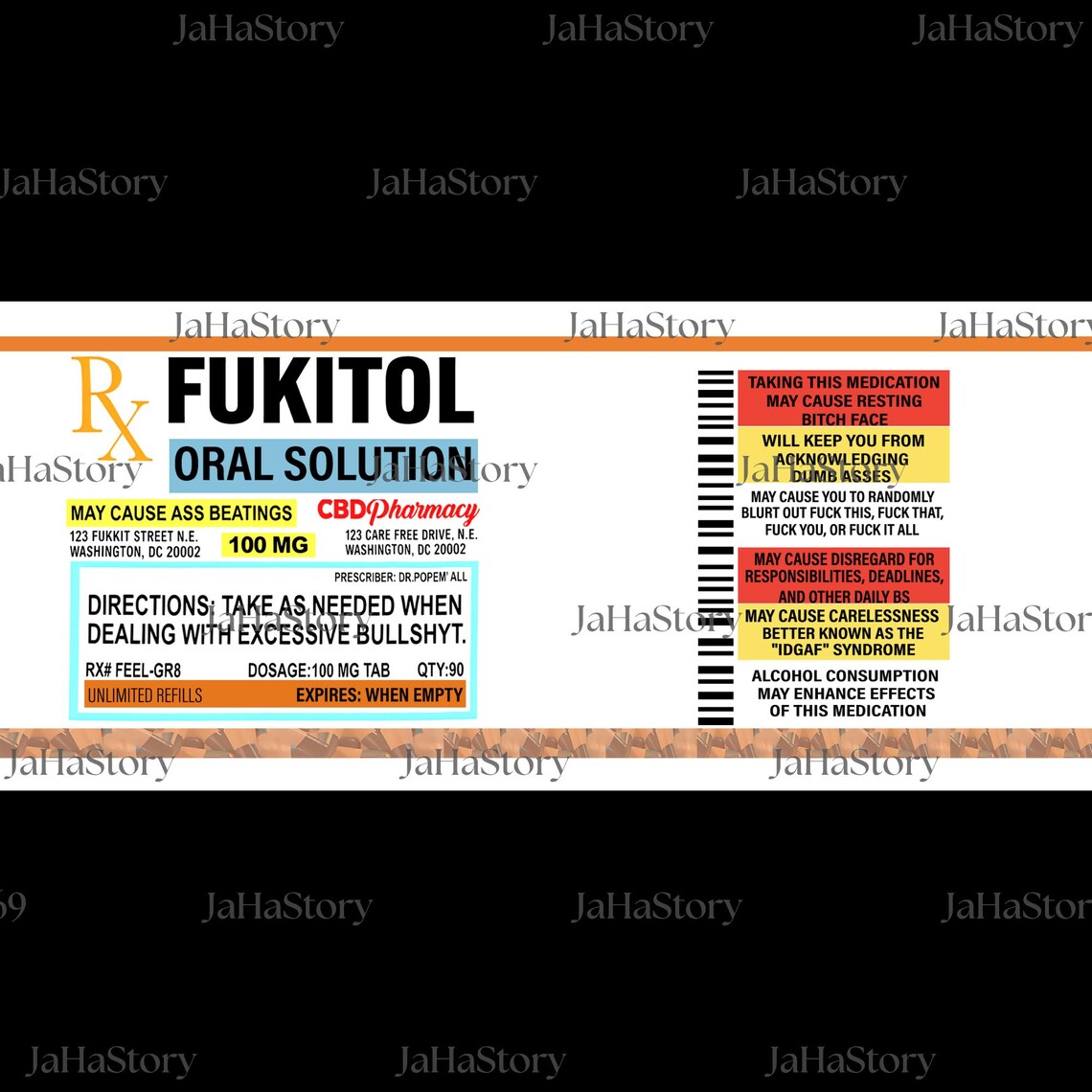 Funny Rx Prescription PNG Svg, FUKITOL Gag Digital File, Stress Relief ...