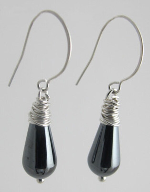 Hematite Teardrop Earrings Etsy