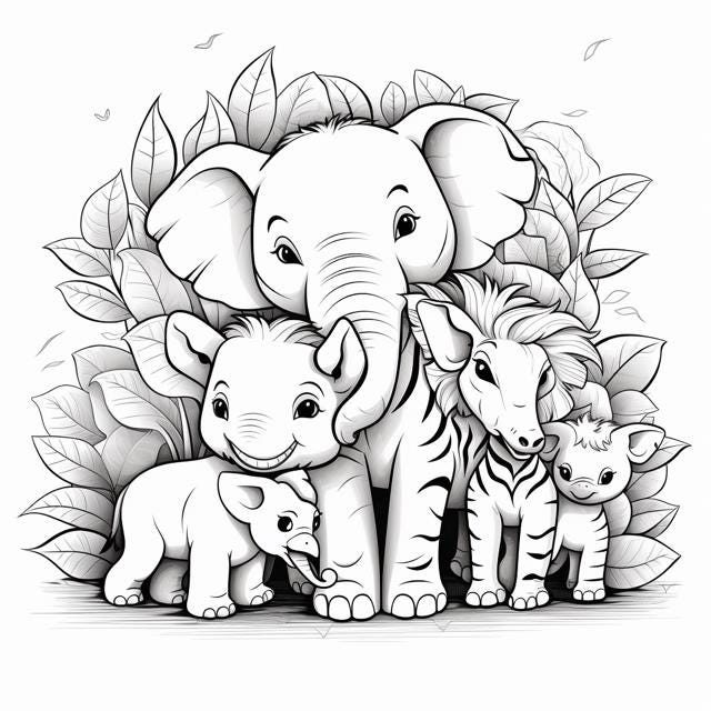 Jungle Friends Coloring Pack – 10 Fun Animal Printables for Kids - Etsy