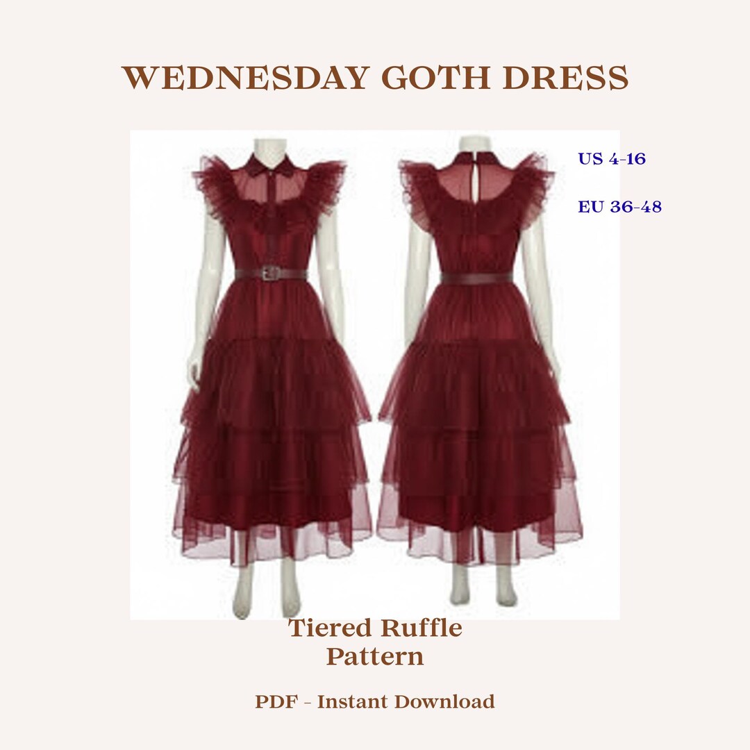 Wednesday Goth Dress Sewing Pattern | Tiered Ruffle Midi (PDF Pattern ...