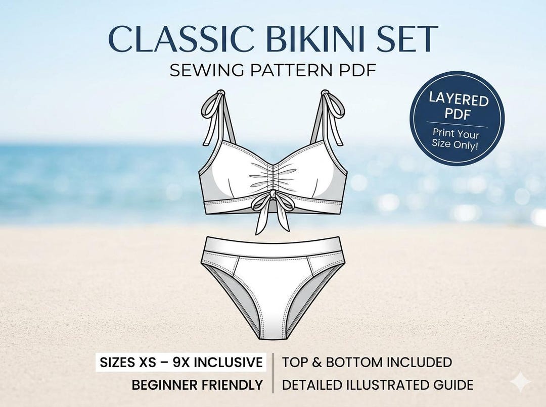 Classic Tie-front Bikini Sewing Pattern | Illustrated PDF Guide - Etsy