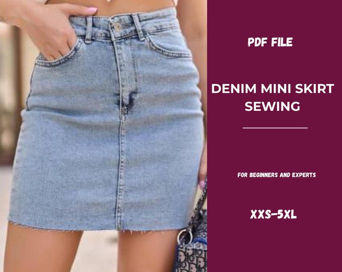 Denim Skirt PDF Sewing Pattern | Sizes 4-16 (EU 34-46) | Two Length ...