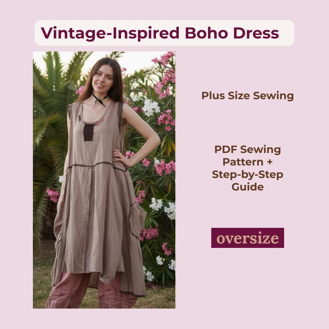 Plus Size Boho Maxi Dress Sewing Pattern: Oversize Tunic (PDF) - Etsy