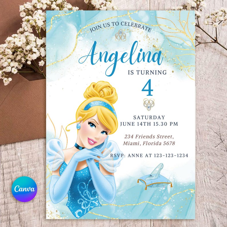 Princess Cinderella Birthday Digital Invitation Template for Girls ...