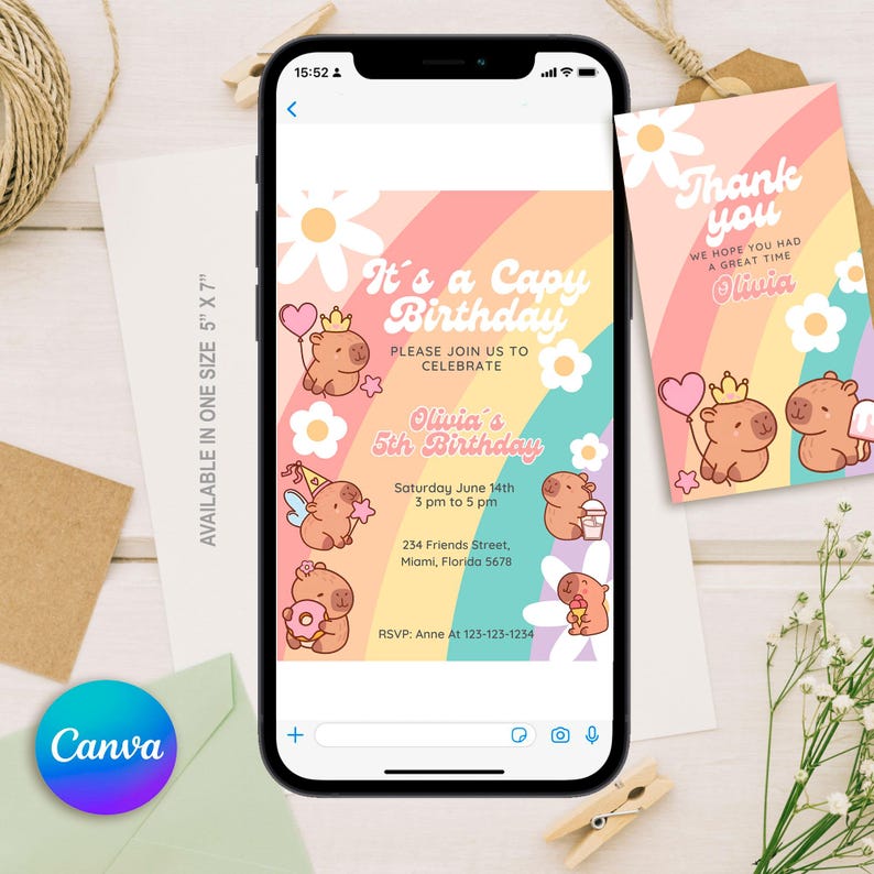 Capybara Birthday Invitation: Groovy Pastel Theme (editable Canva ...