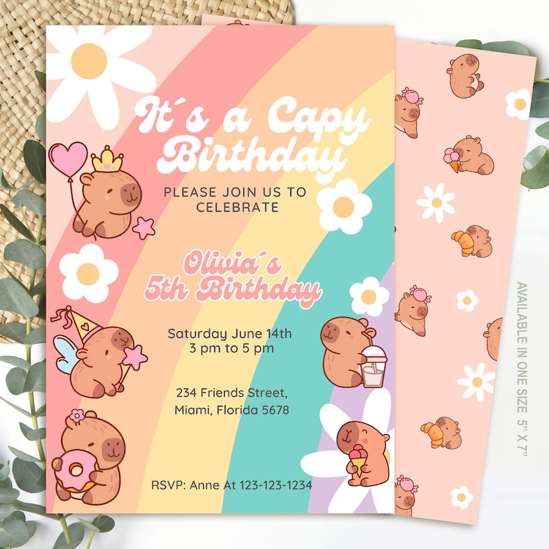 Capybara Birthday Invitation: Groovy Pastel Theme (editable Canva ...