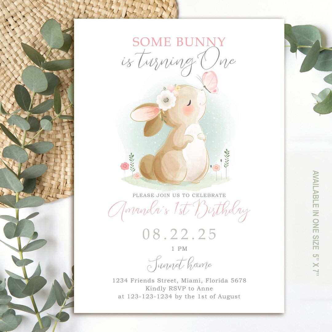 Editable Bunny Invitation Template Cute Canva Design, Some Bunny is ...