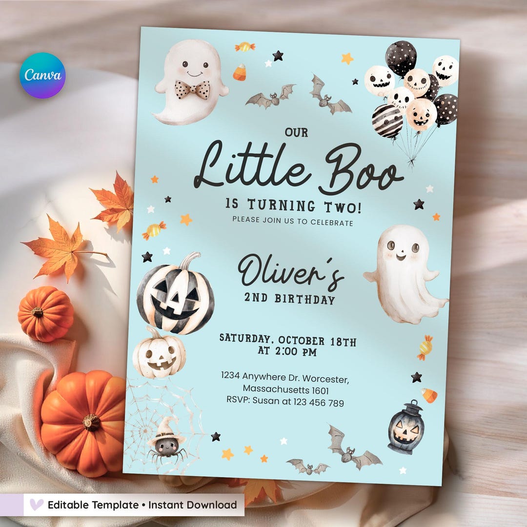 Boo is Turning 2 Invitation, Two Spooky Halloween Ghost 2nd Birthday ...