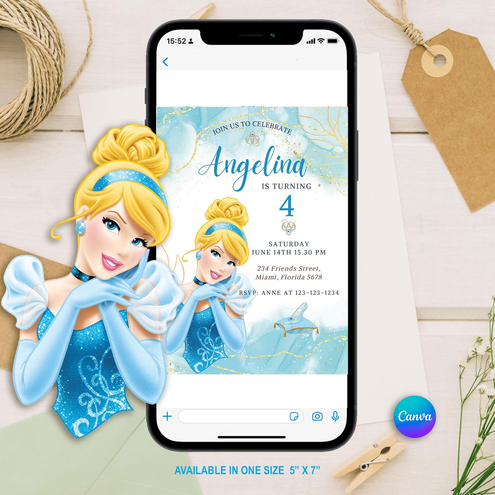 Princess Cinderella Birthday Digital Invitation Template for Girls ...