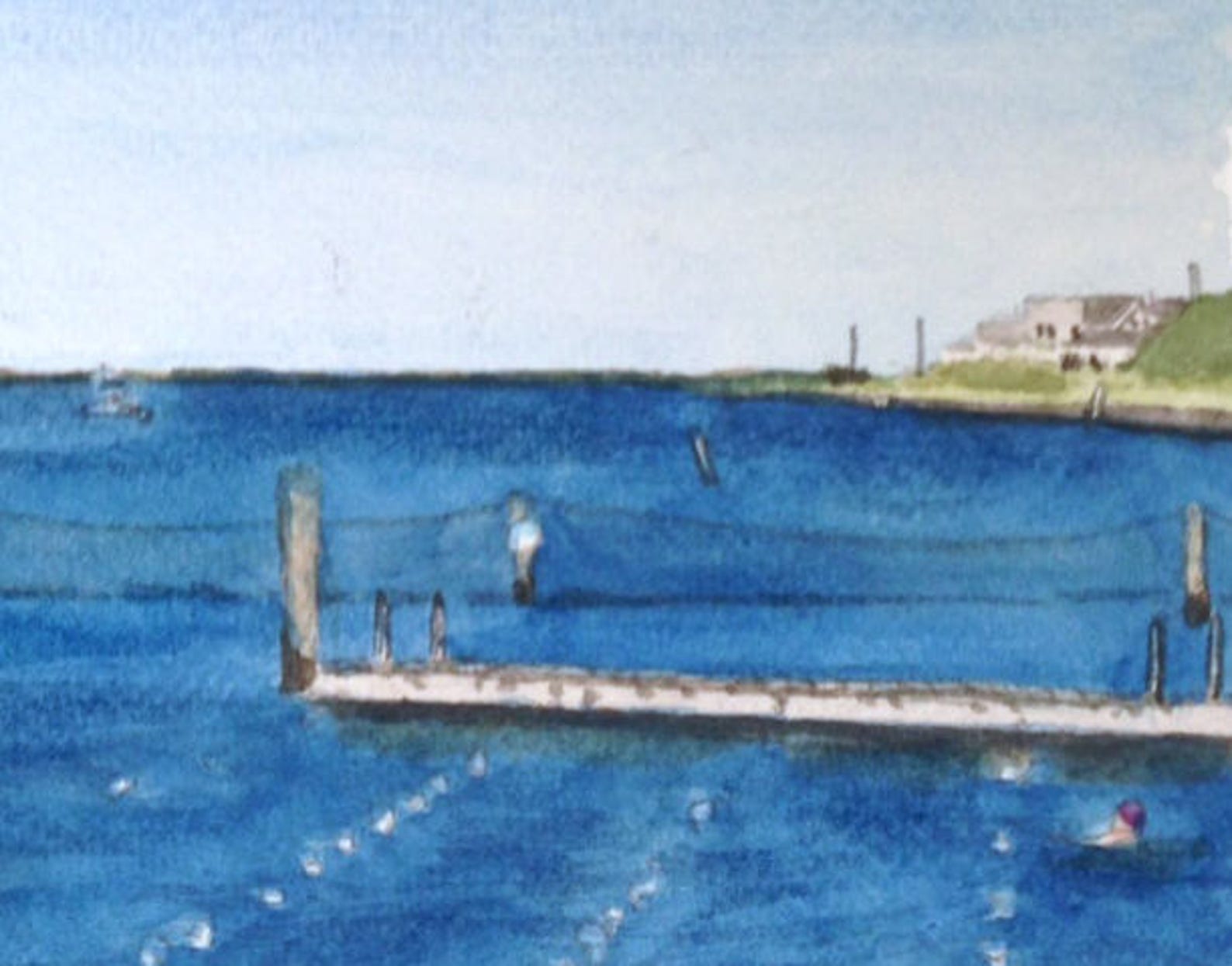 Art Print Seascape Fire Island Swimmers in the Bay - Etsy