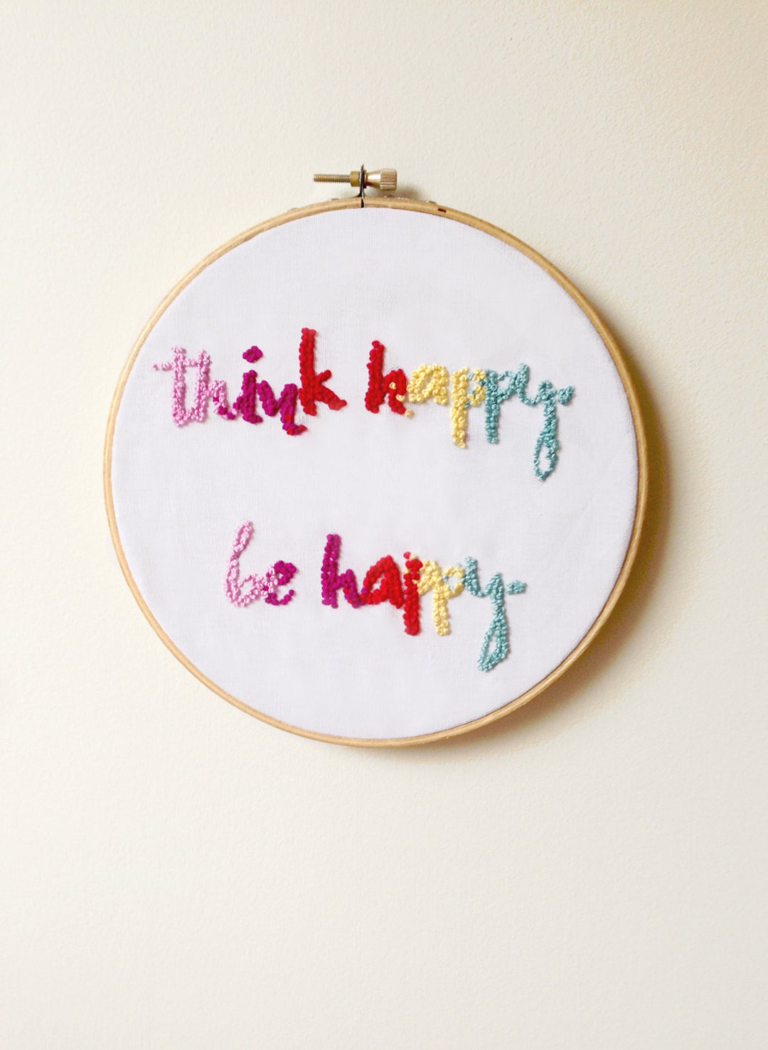 Think Happy Be Happy Embroidery Pattern, DIY Hoop Art, PDF Pattern ...