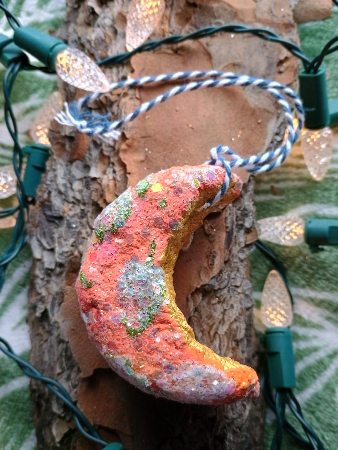 Sparkly, Handcrafted Paper Mache Glitter Moon Ornament, Paper Mache ...