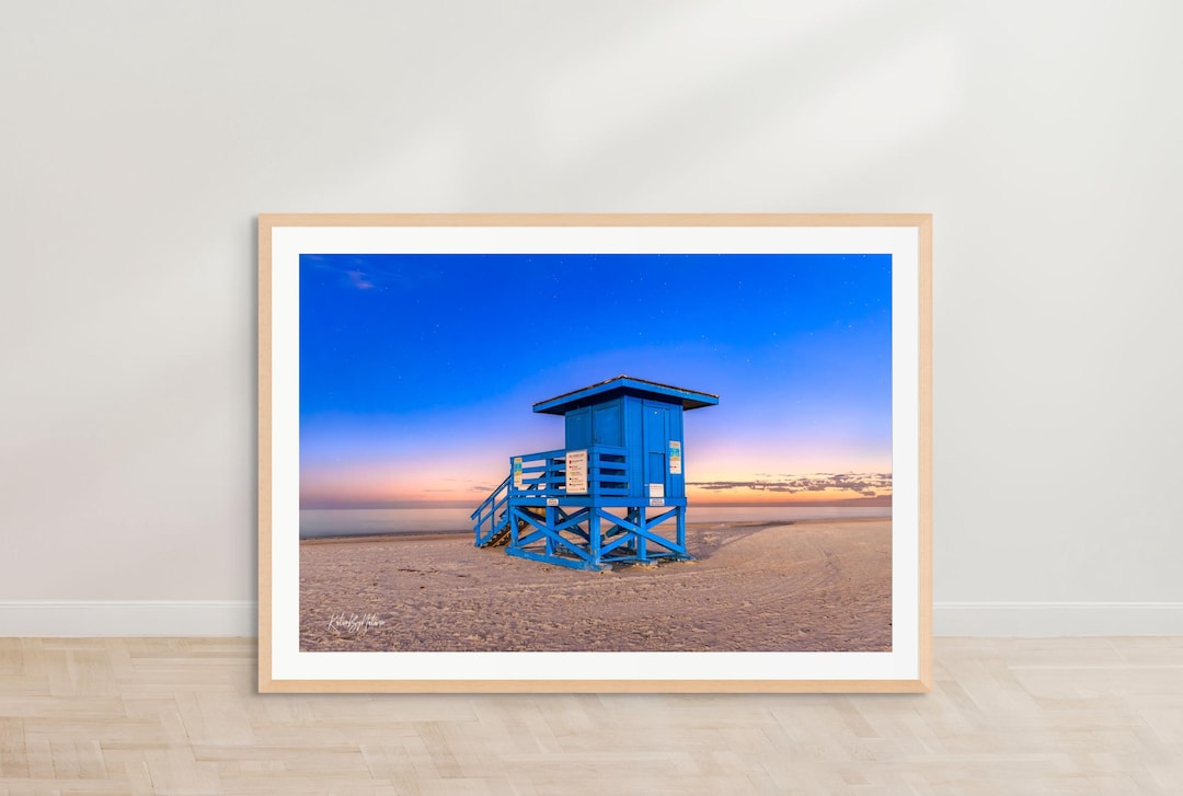 Siesta Key Lifeguard Tower | Coastal Sunset Wall Art | Vibrant Blue ...