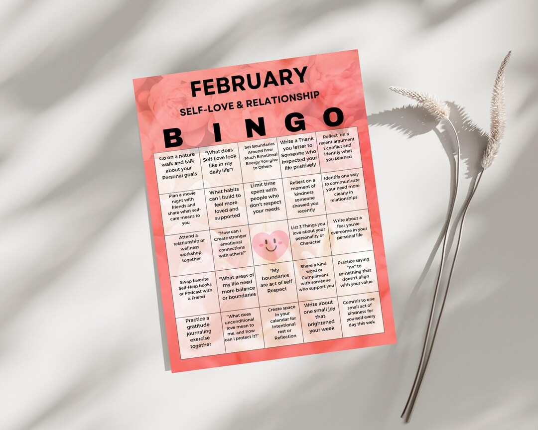 Valentine Heart Bingo Template, 2025 Bingo Printable Card, February ...