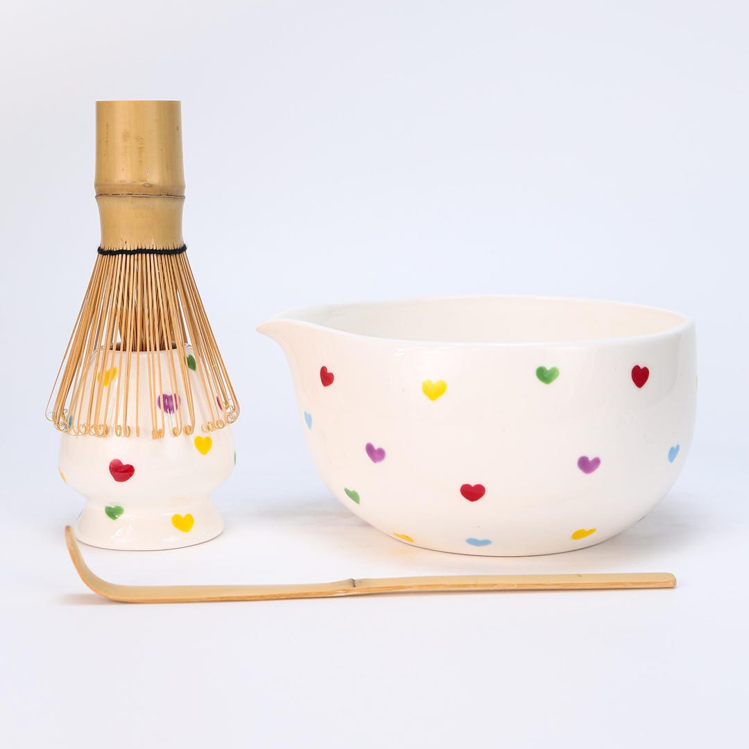 Rainbow Heart Matcha Set With Spout Bowl Whisk Holder Hand Painted ...
