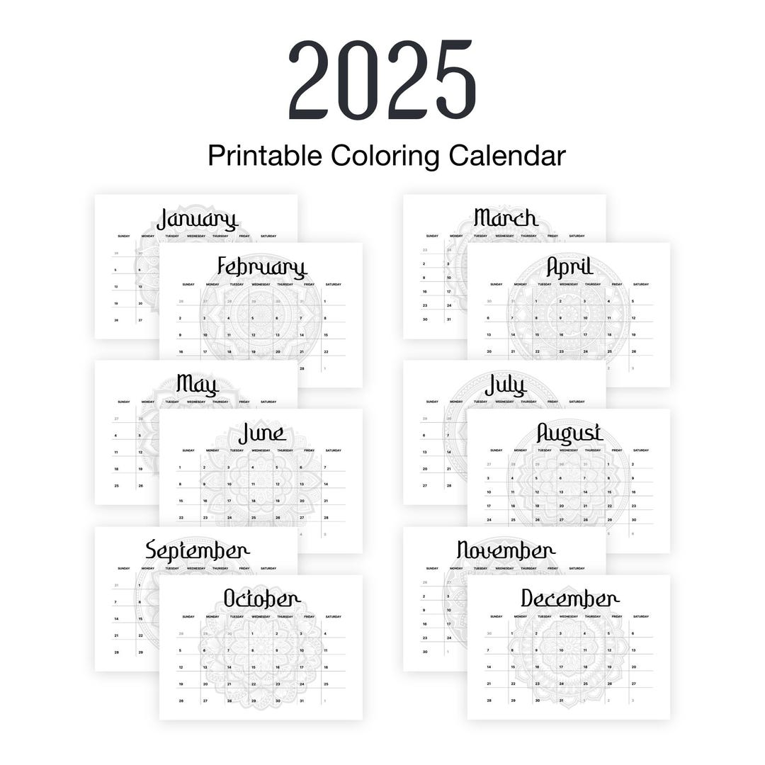 2025 Mandala Printable Coloring Calendar - Etsy