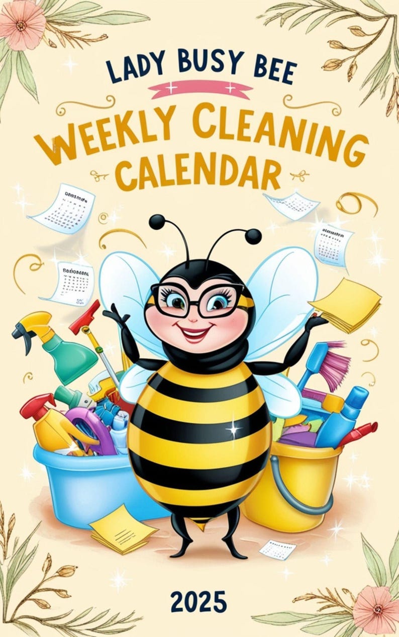 Digital Planner, Printable Cleaning Calendar 2025: Busy Bee Cleaning ...