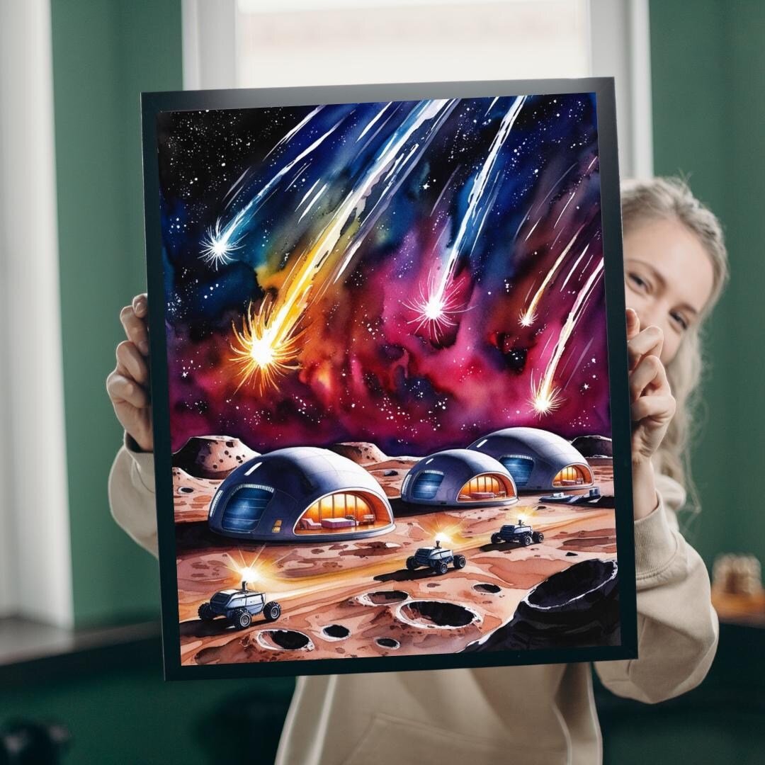 Space Jigsaw Puzzle, Meteor Shower Moon Base Puzzle, Futuristic Space ...