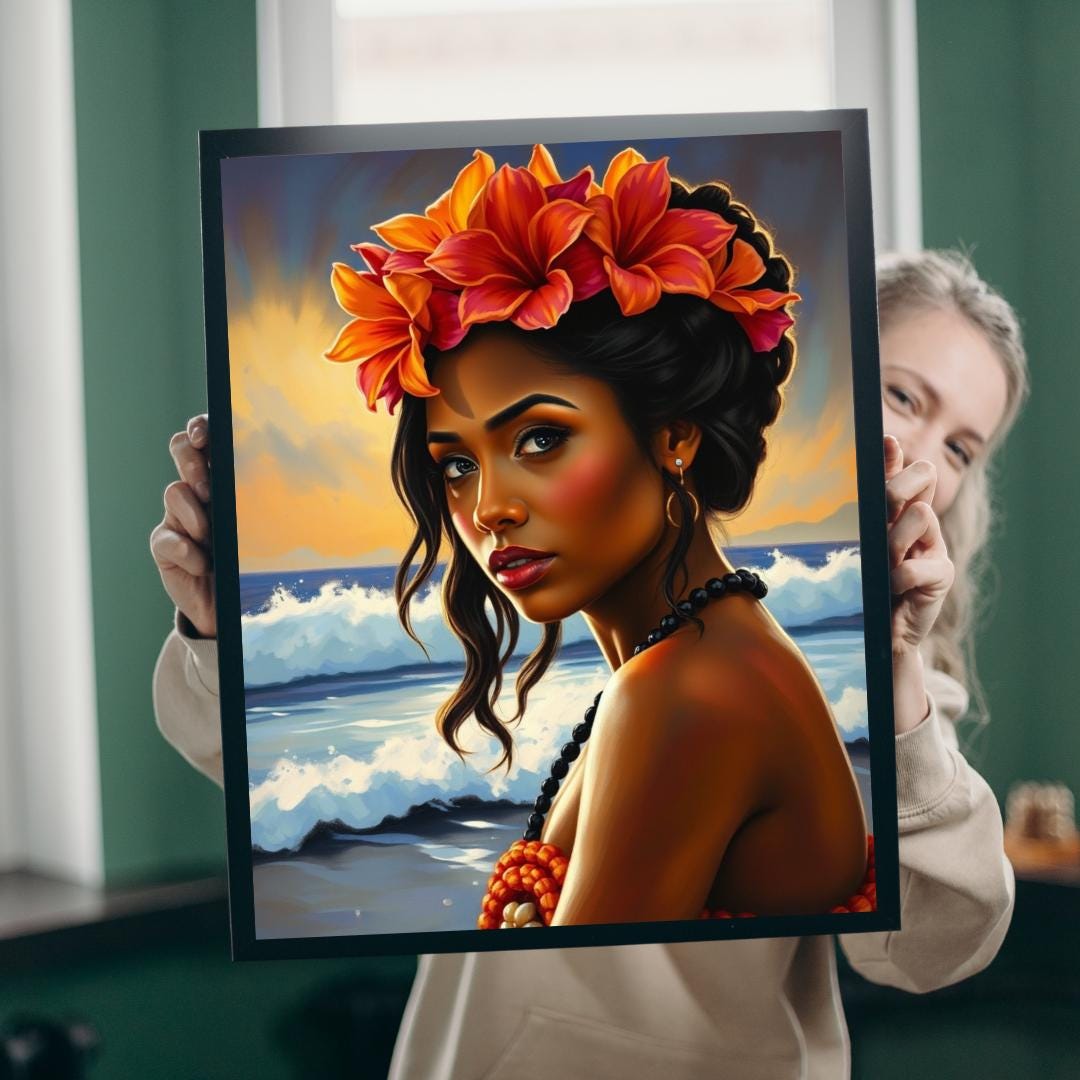 Polynesian Woman Portrait Puzzle: Beach Floral Crown Art - Etsy
