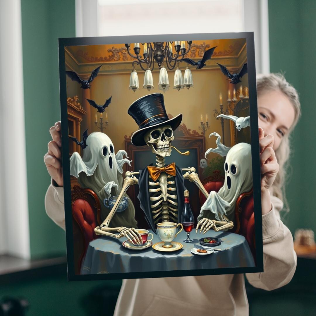 Vintage Skeleton Tea Party Puzzle, Halloween Decor, Gift for Puzzle ...