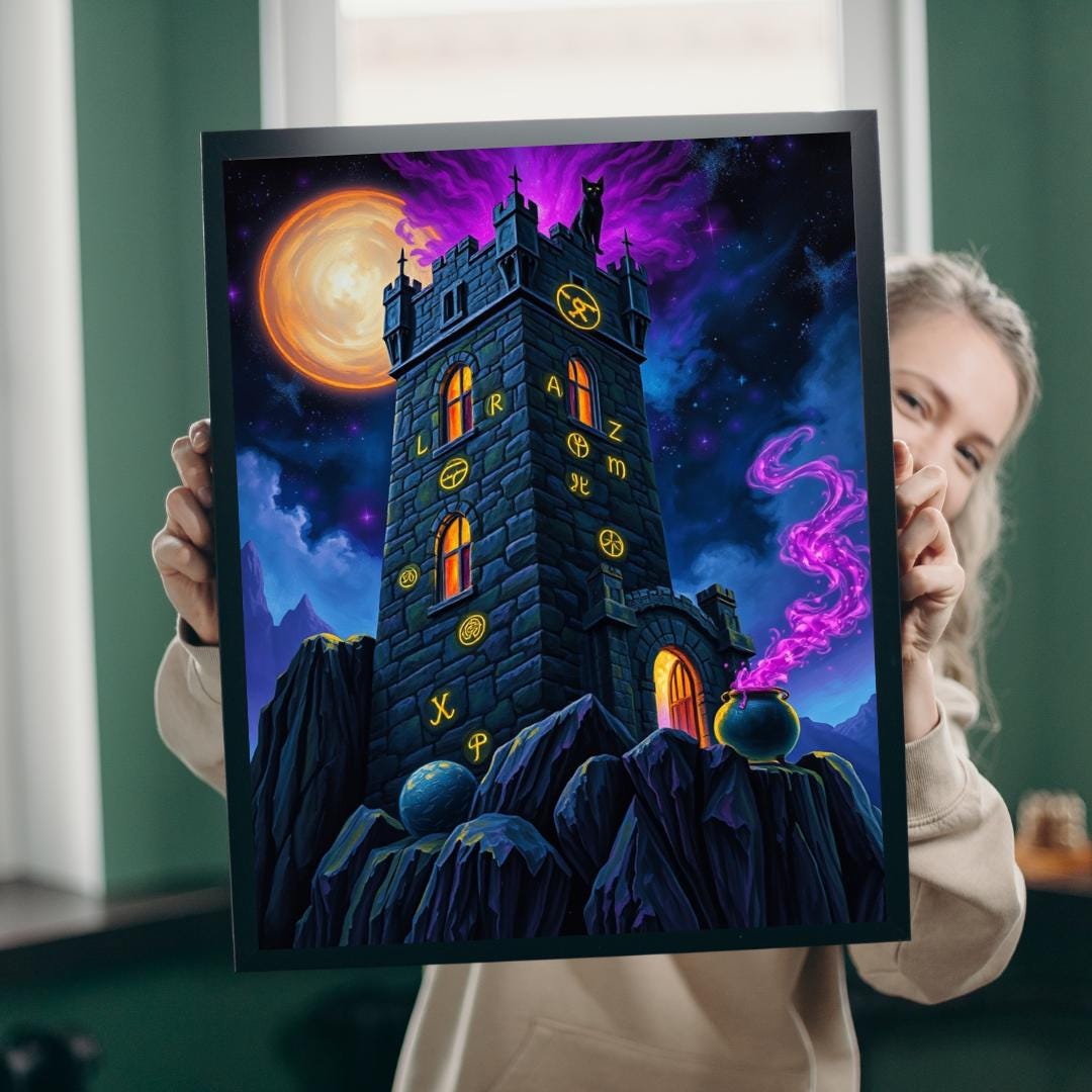 Ethereal Gothic Tower Puzzle, Electric Runes Black Cat Mystical ...