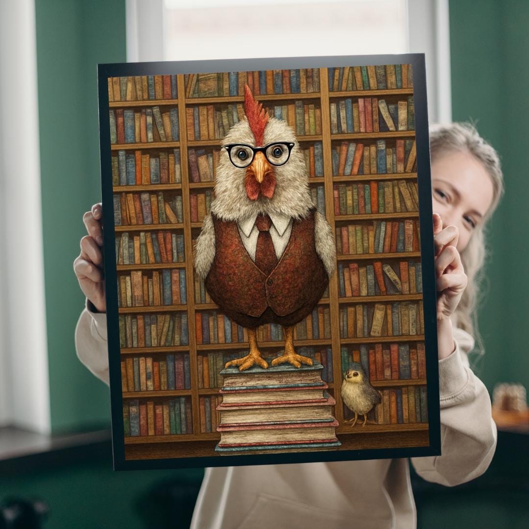Chicken Librarian Jigsaw Puzzle: Stacks of Books, Fun Family Activity ...