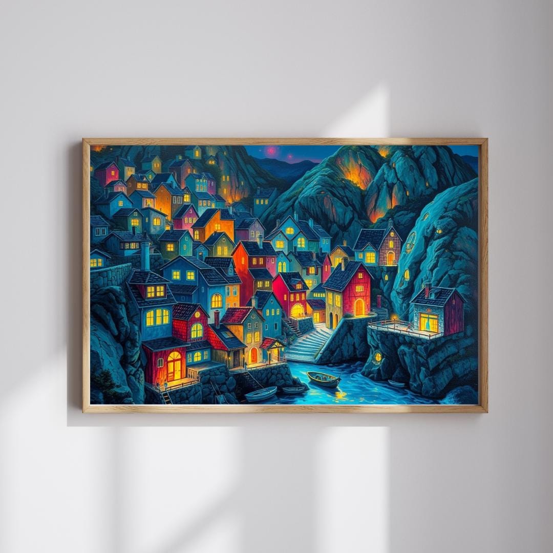 Bioluminescent Village Jigsaw Puzzle: Cinematic Glowing Town Scene - Etsy