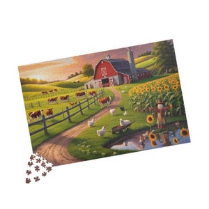 Serene Countryside Farm Puzzle, Family Fun Activity, Relaxing Gift for ...