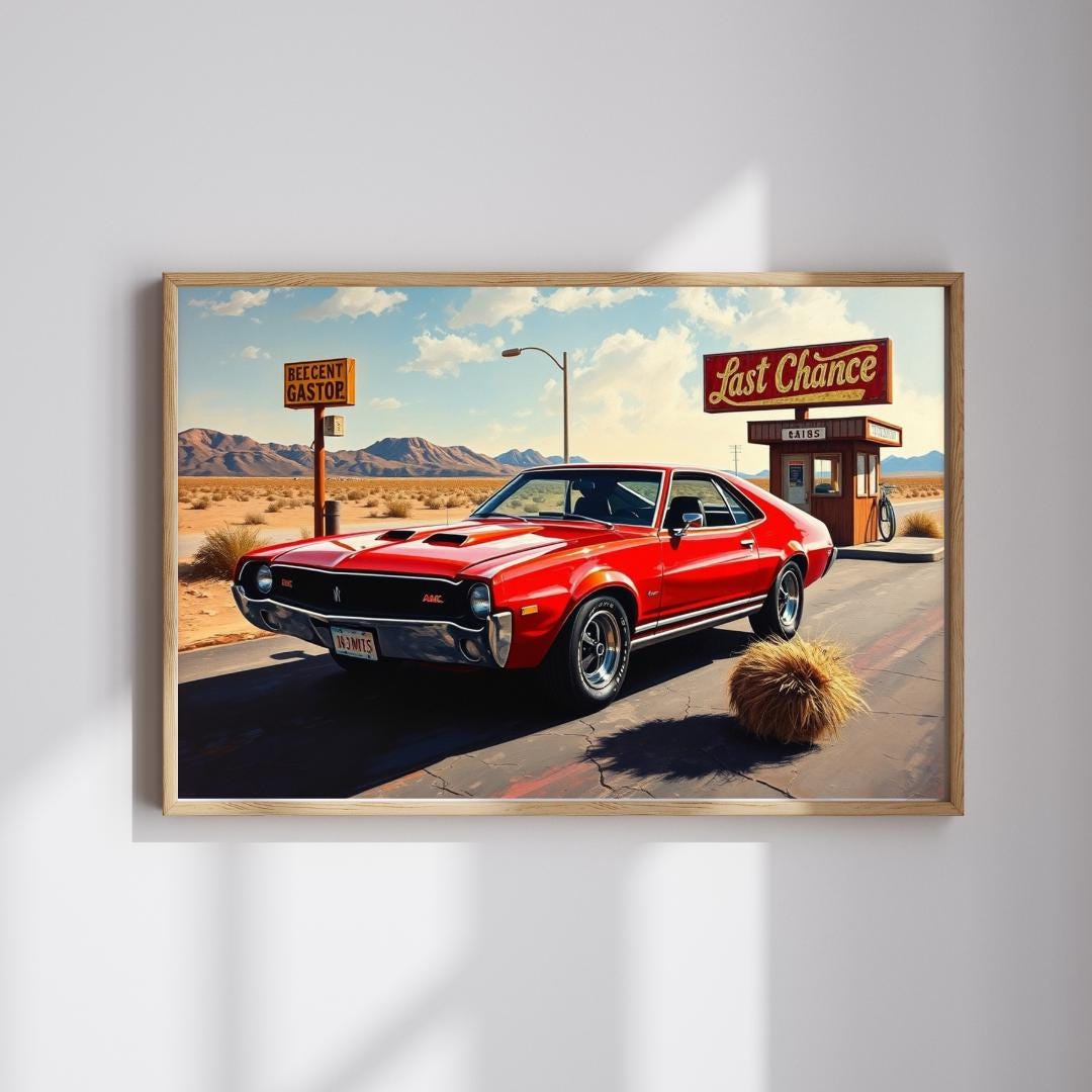 Vintage Car Puzzle, Classic Red 1969 AMC AMX, Desert Setting With Rusty ...
